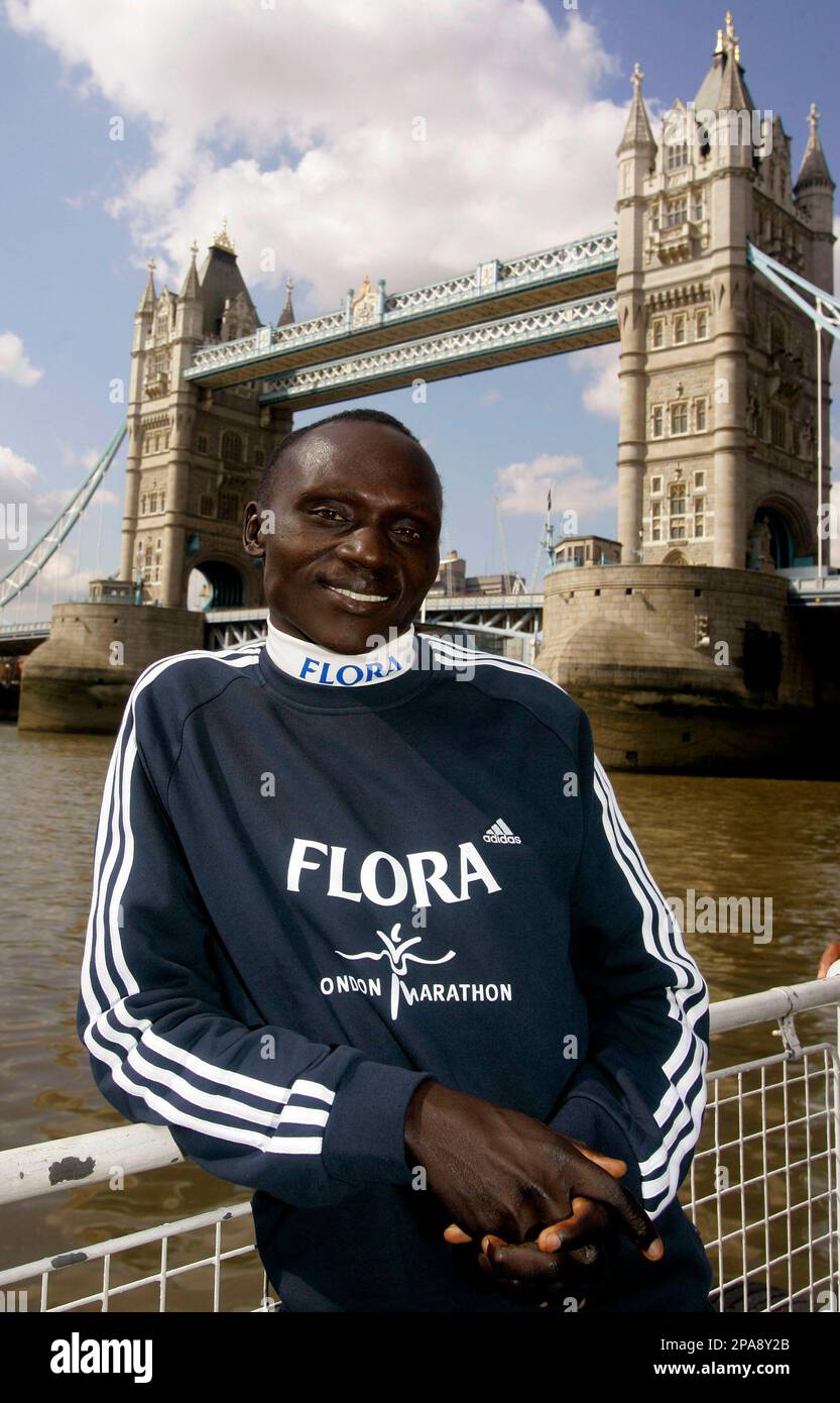 Kenyan marathon runner Felix Limo poses for photographers in front of ...