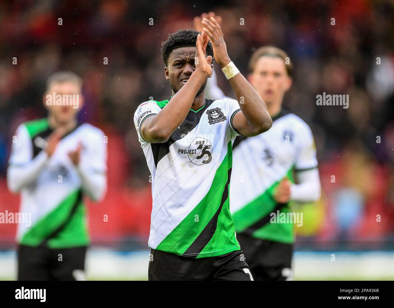 Bali Mumba #17 of Plymouth Argyle looks dejected at full time during ...