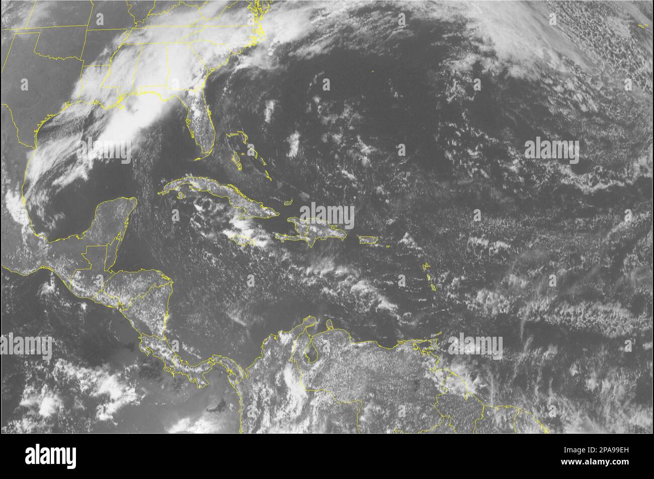 This NOAA satellite image taken Saturday, April 5, 2008 at 1:45 PM EDT shows only some clouds in ...