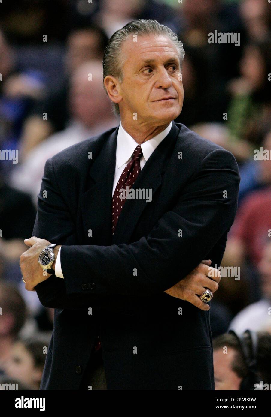 Miami Heat coach Pat Riley looks on during the first quarter of an NBA ...