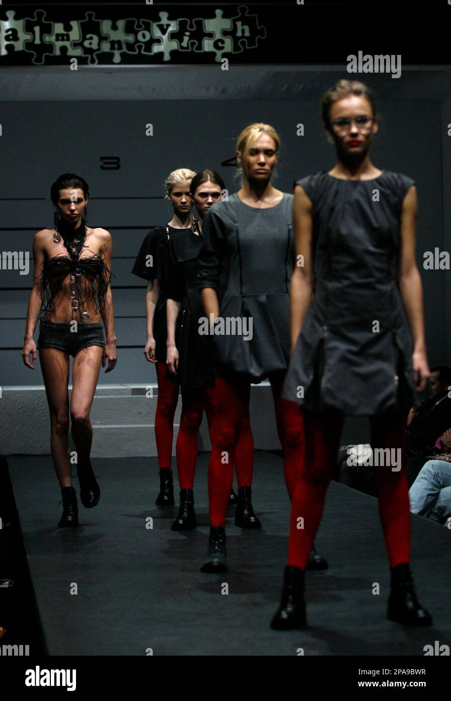 Models present acreations of Russian designer Yulia Kalmanovich during ...