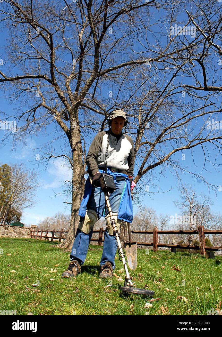 P.J. Faircloth uses a metal detector at Blue Licks Battlefield State ...