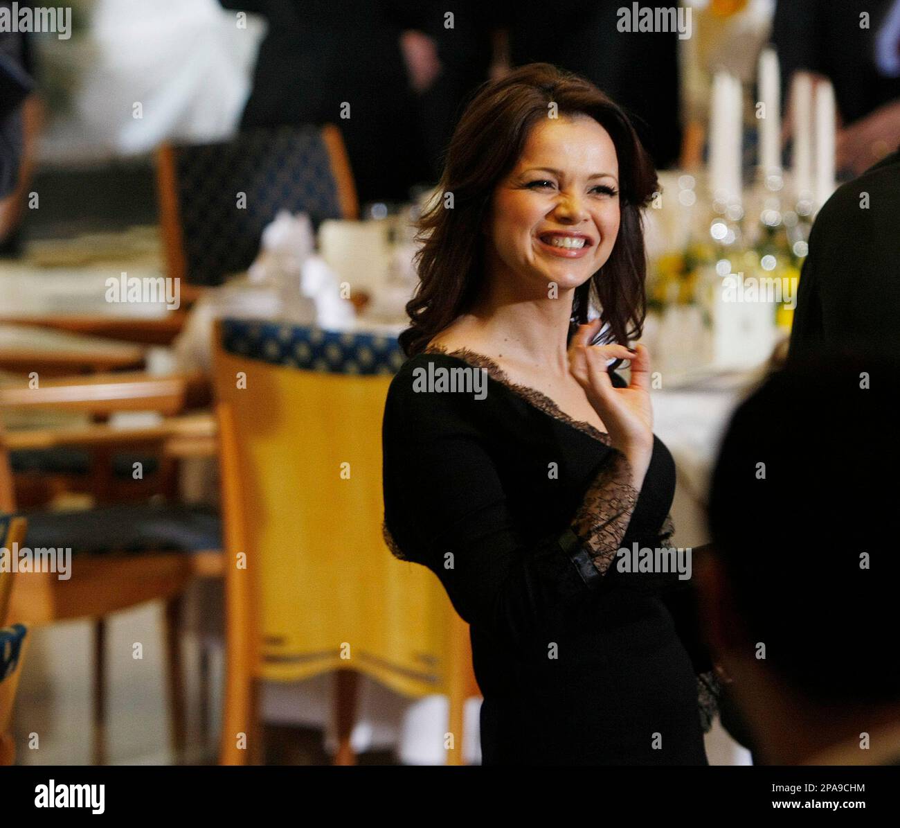 Croatian opera singer Sandra Bagaric attends a social dinner with U.S. President George Bush and ...