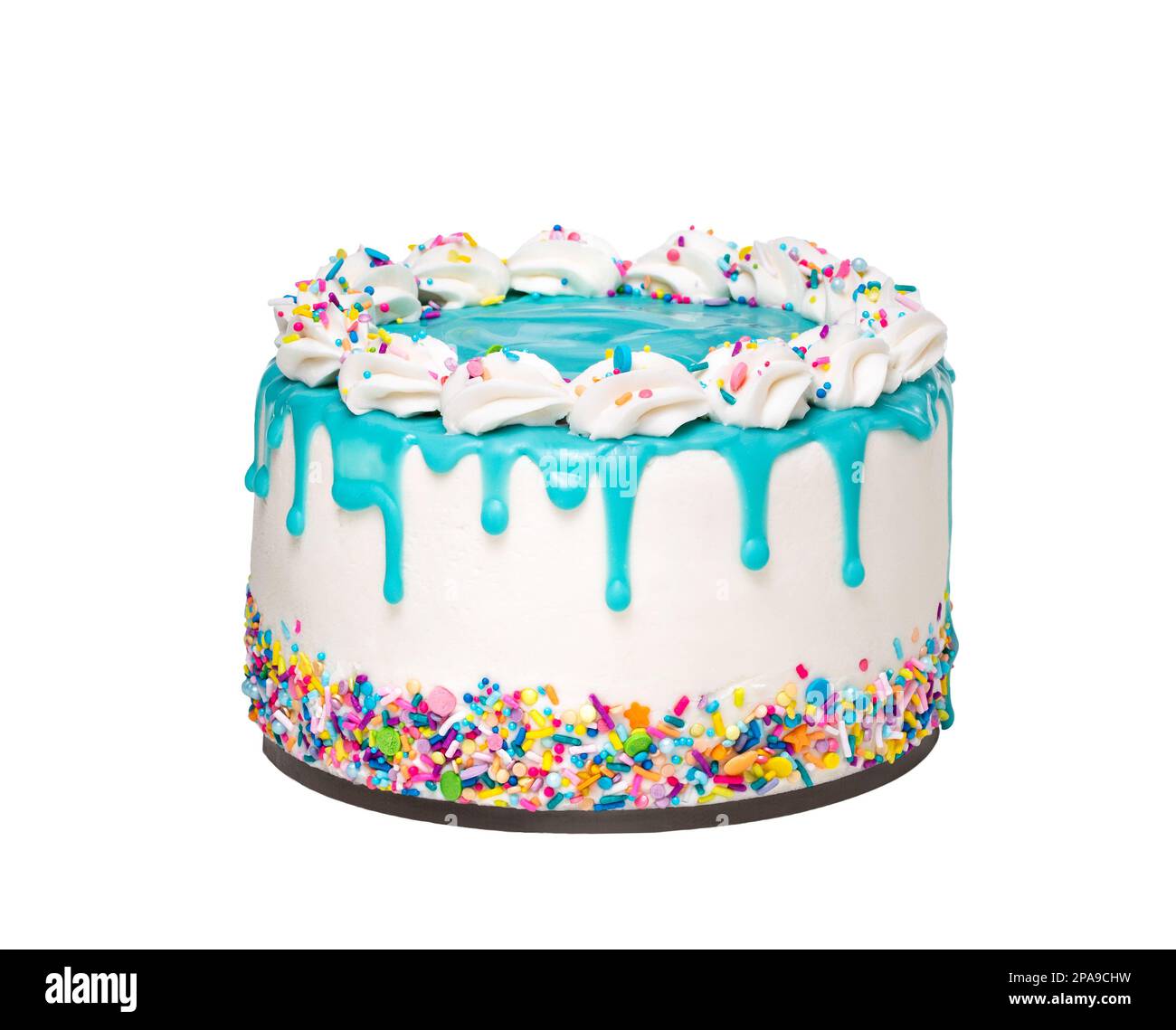 Vanilla buttercream birthday cake with a teal blue ganache drip and ...