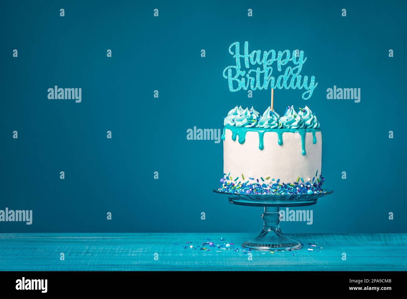 Blue Birthday Cake With Candles