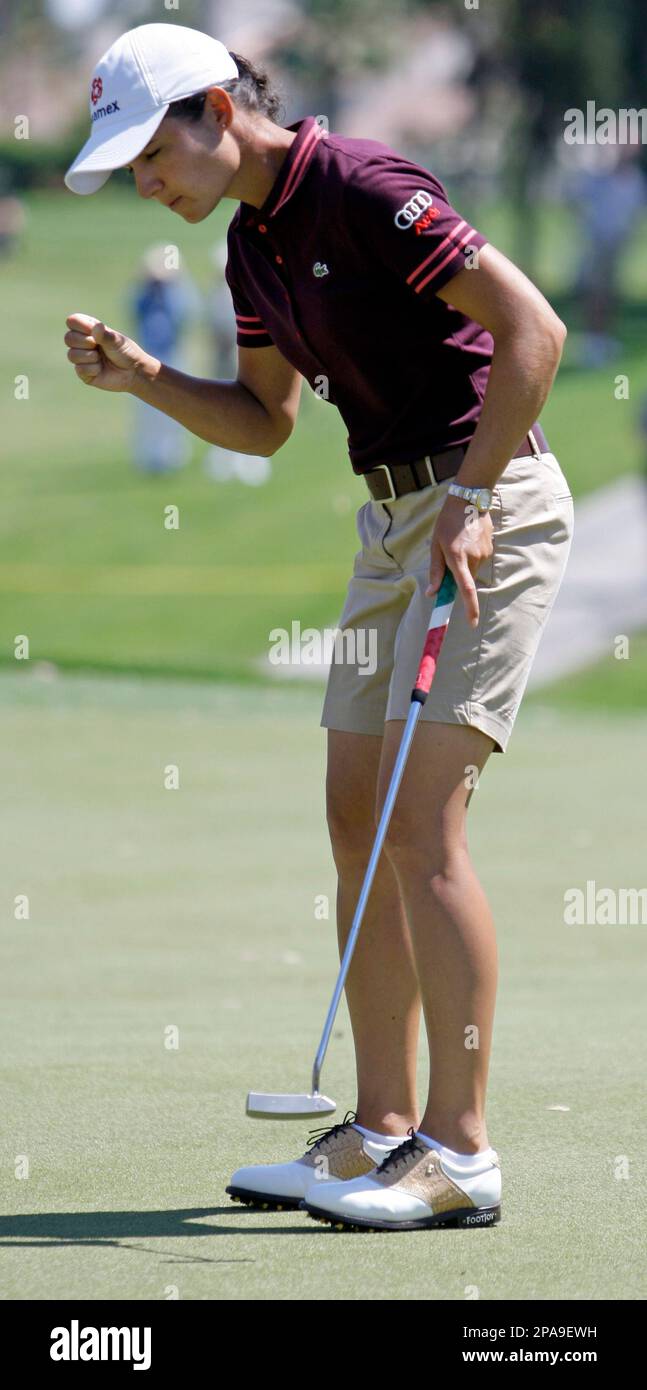 LPGA golfer Lorena Ochoa of Mexico, reacts after a birdie putt on the ...