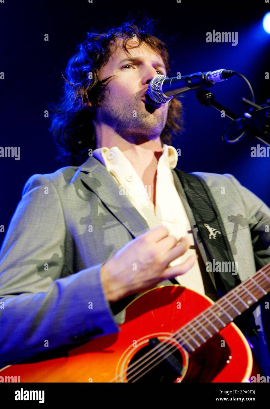 British singer James Blunt performs on stage during a concert in Geneva ...