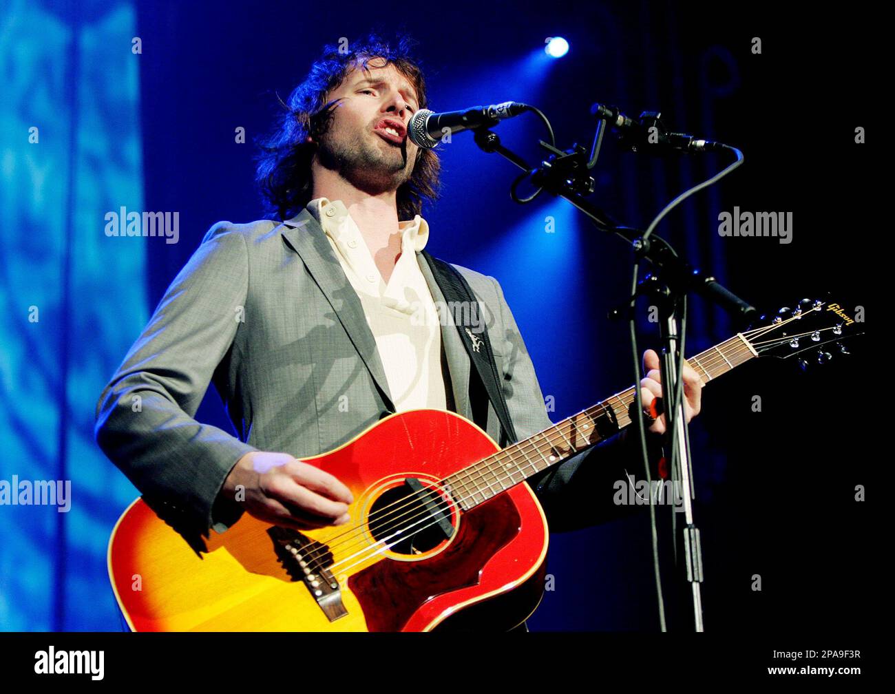 British singer James Blunt performs on stage during a concert in Geneva ...