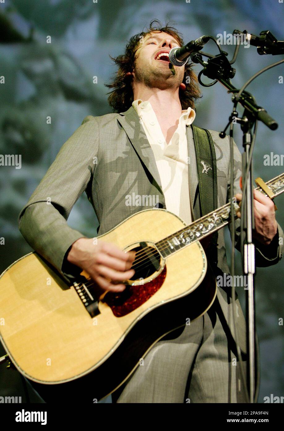 British singer James Blunt performs on stage during a concert in Geneva ...