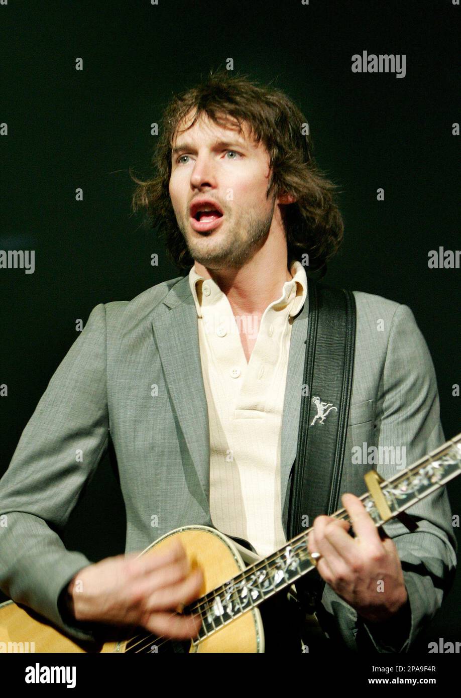 British singer James Blunt performs on stage during a concert in Geneva ...