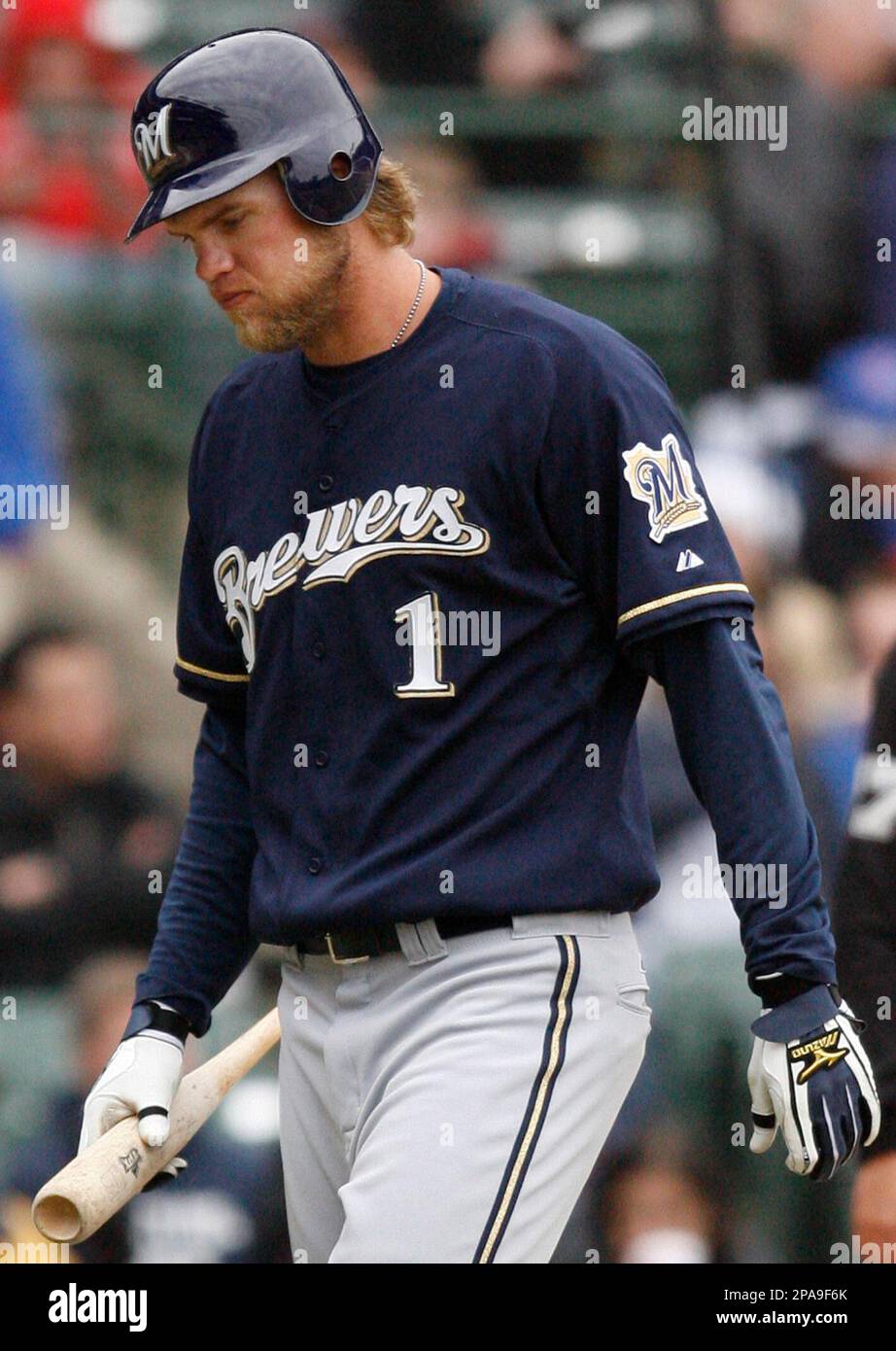 Milwaukee Brewers' Corey Hart reacts after striking out during the ...