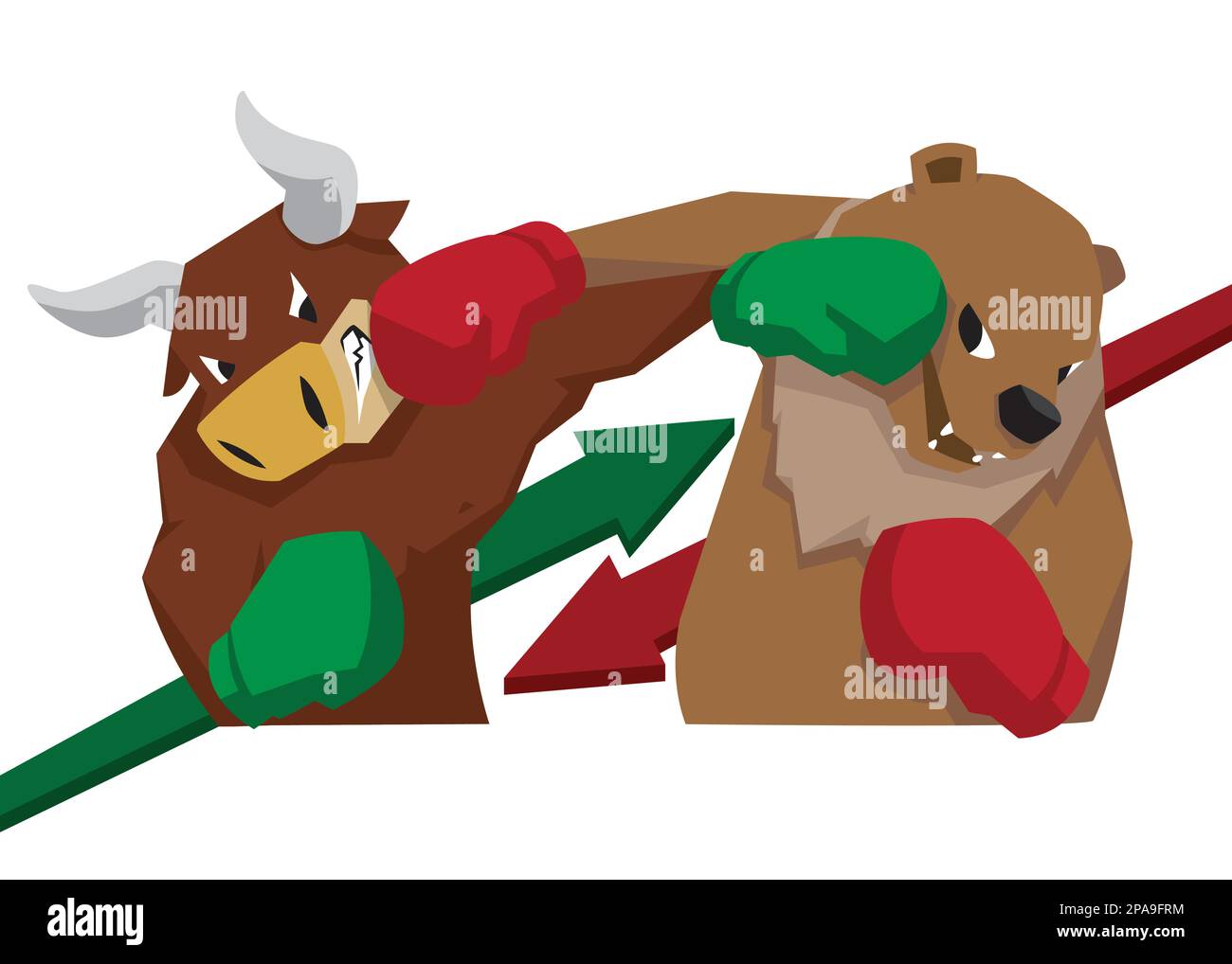 bull vs bear symbol of stock market trend illustration arrow green red ...