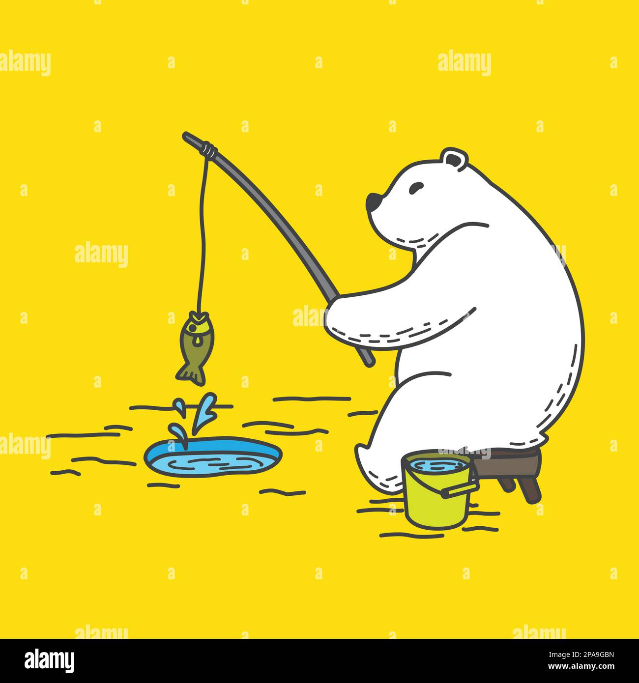 bear polar bear vector fishing illustration cartoon character Stock ...