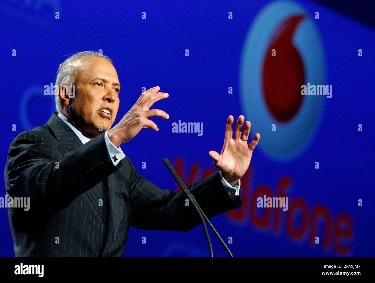 Vodafone CEO Arun Sarin delivers a keynote address during the CTIA ...