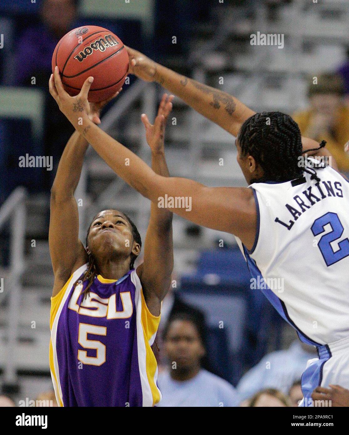 LSU guard Erica White (5) and North Carolina forward Erlana Larkins (2 ...
