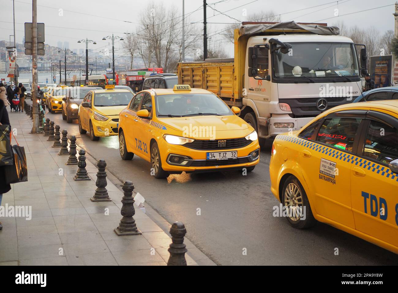Turkey istanbul 12 january 2023. Taxi car in the street in Istanbul ...