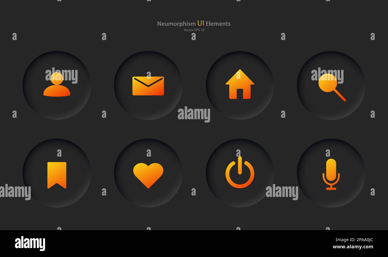 Set of buttons for user interface design in black with yellow elements ...