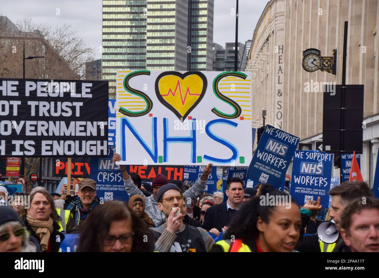 London, UK. 11th March 2023. Protesters in Tottenham Court Road ...