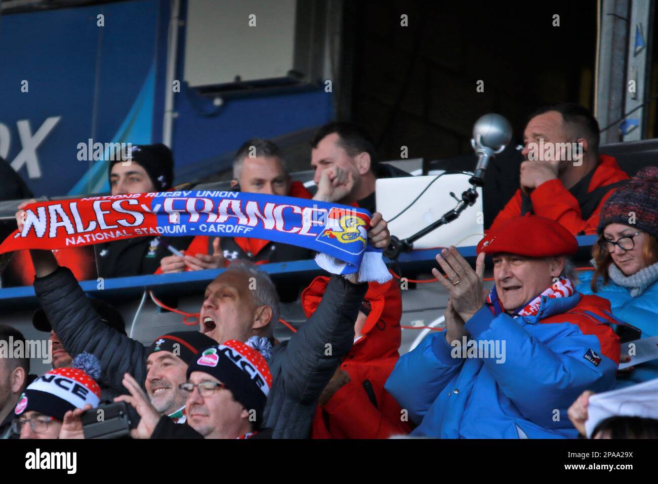 French and Welsg rugby supporters at Cardiff Arms Park, Wales Stock ...