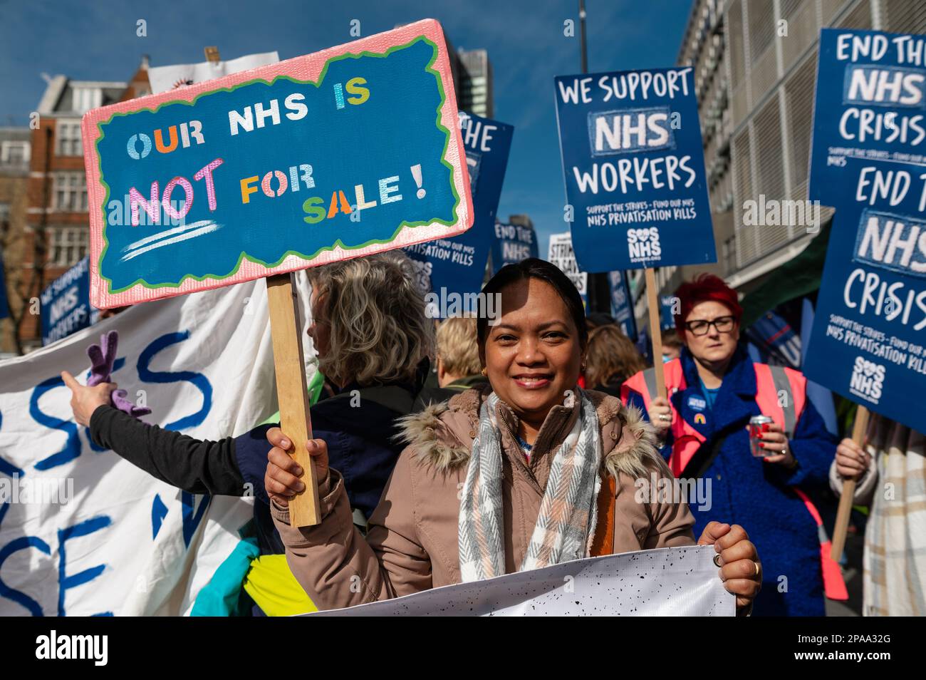 London, UK. 11 March 2023. Thousands rallied in support of NHS workers ...