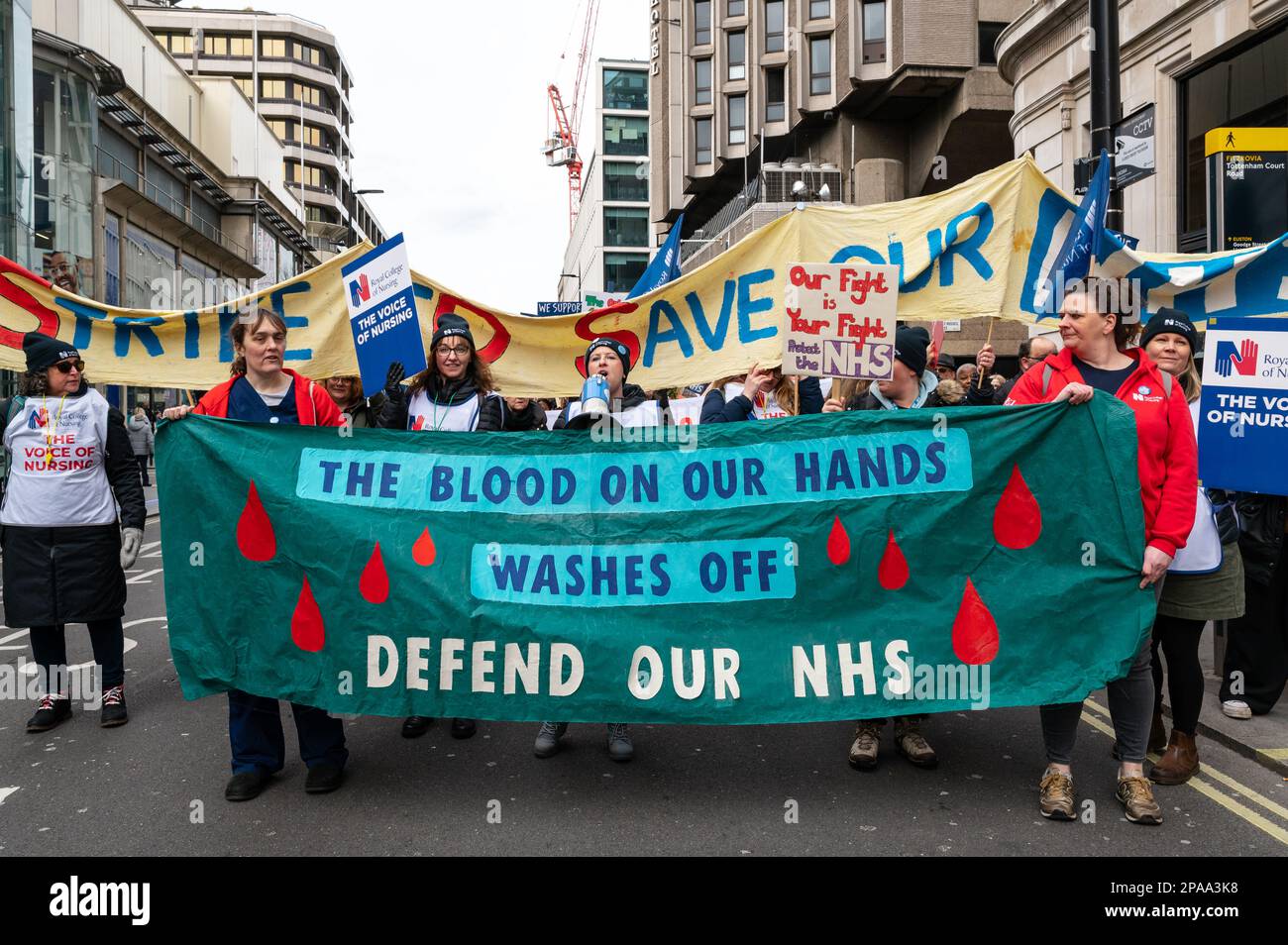 London, UK. 11 March 2023. Thousands rallied in support of NHS workers ...