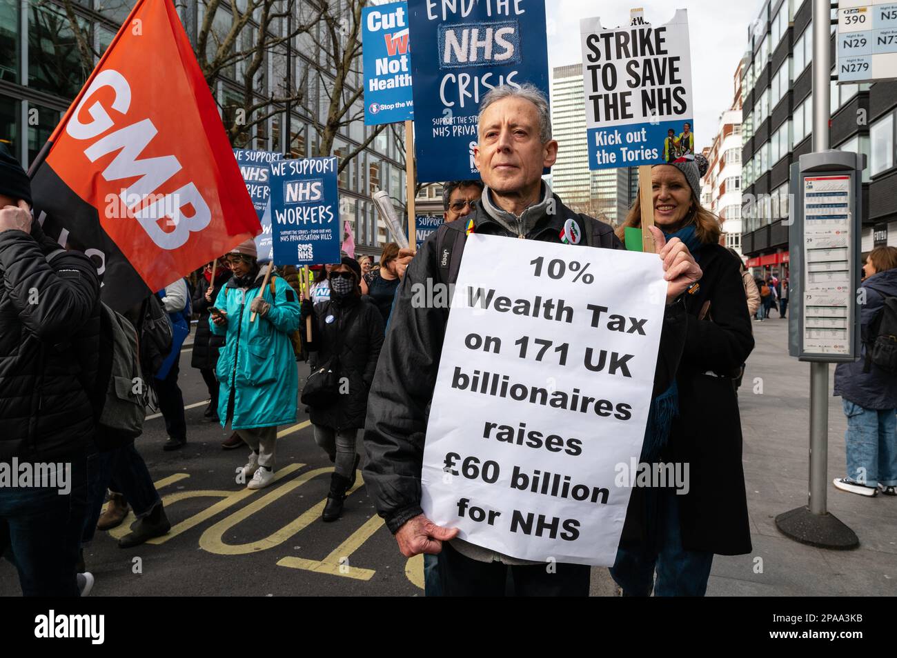 London, UK. 11 March 2023. Thousands rallied in support of NHS workers ...