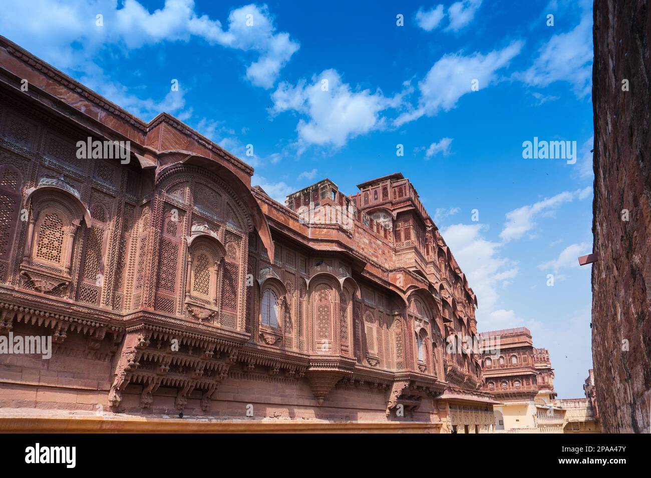Jharokha, stone window projecting from the wall, in an upper story ...
