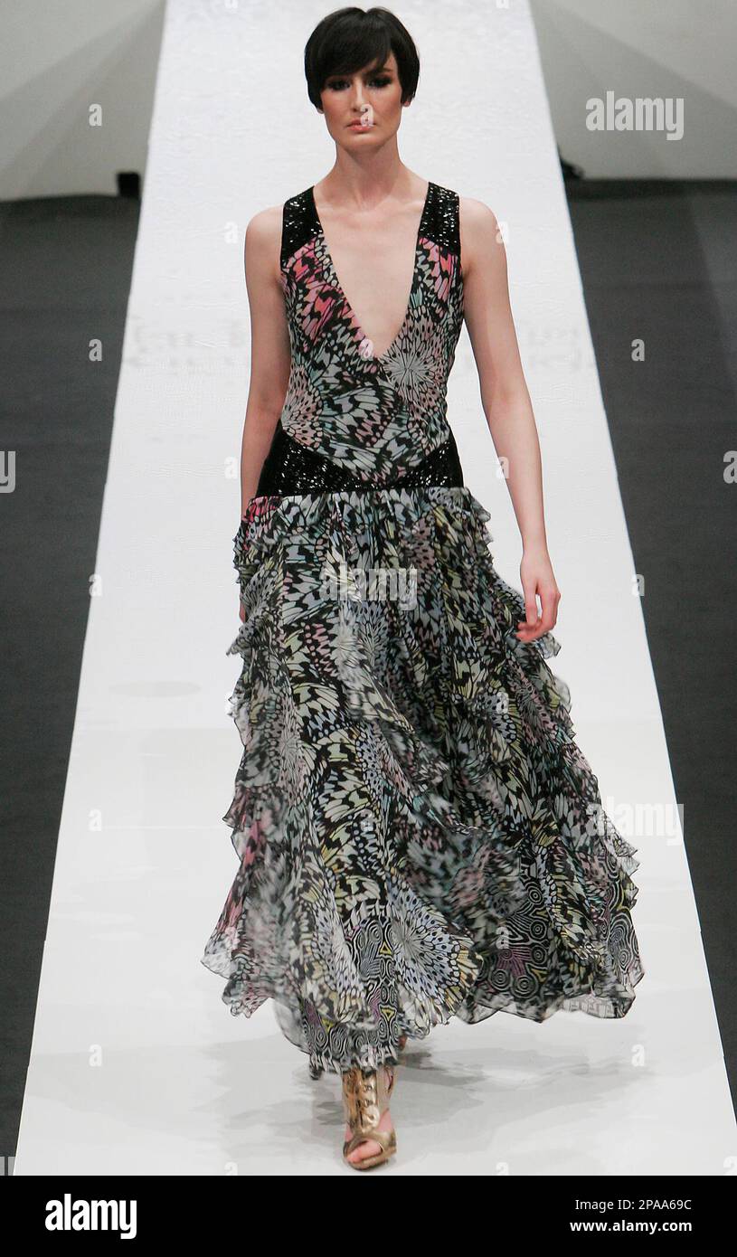 British model Erin O'Connor wears an outfit from the spring/summer ...