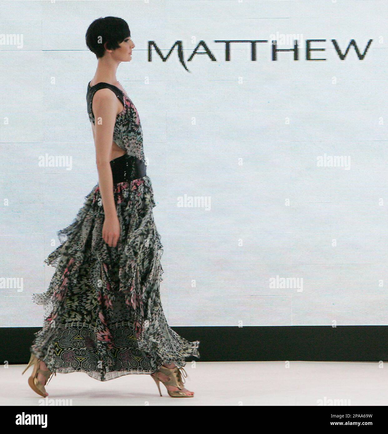 British model Erin O'Connor wears an outfit from the spring/summer ...