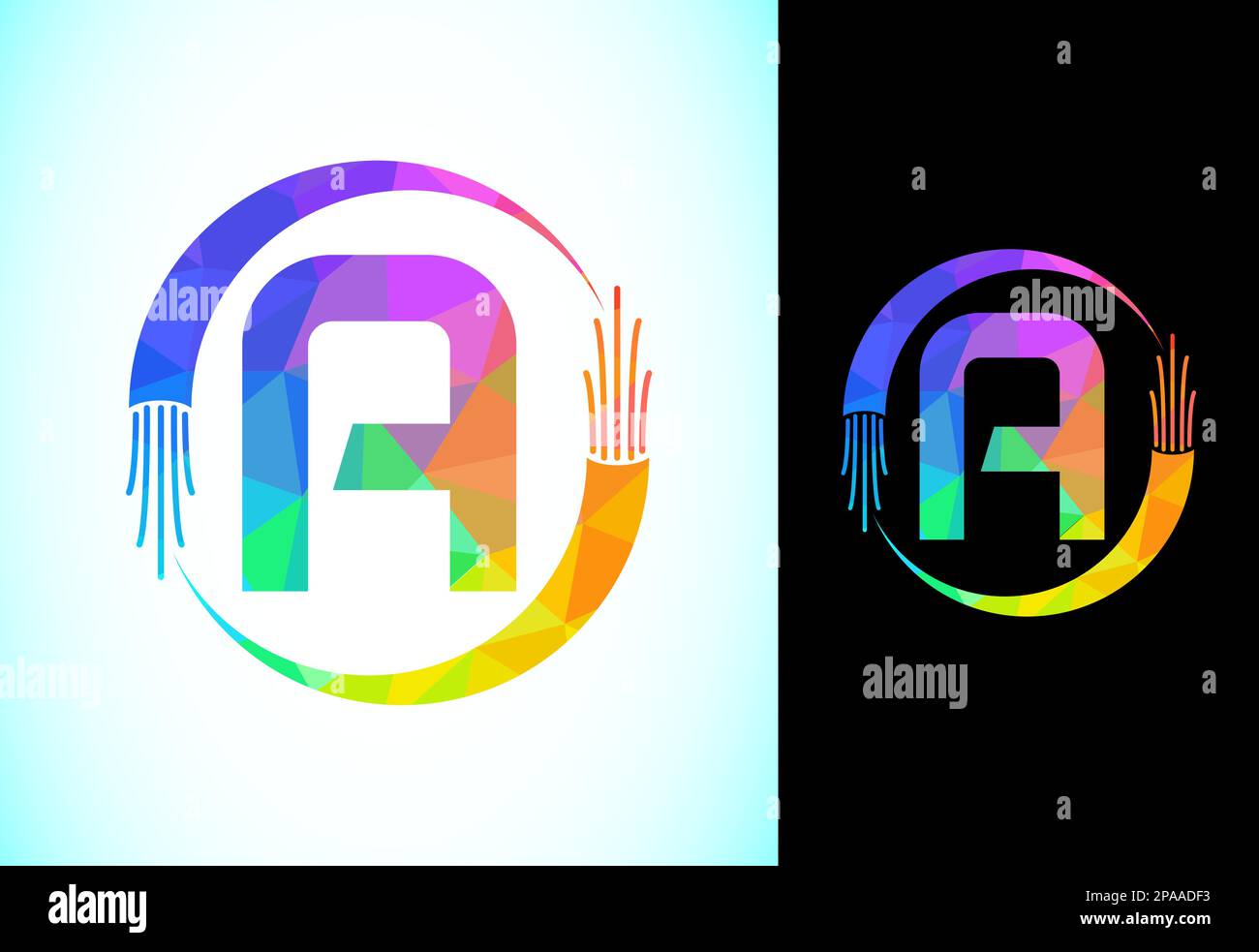 Polygonal alphabet A with electric wire, and optical fiber cable. Low ...