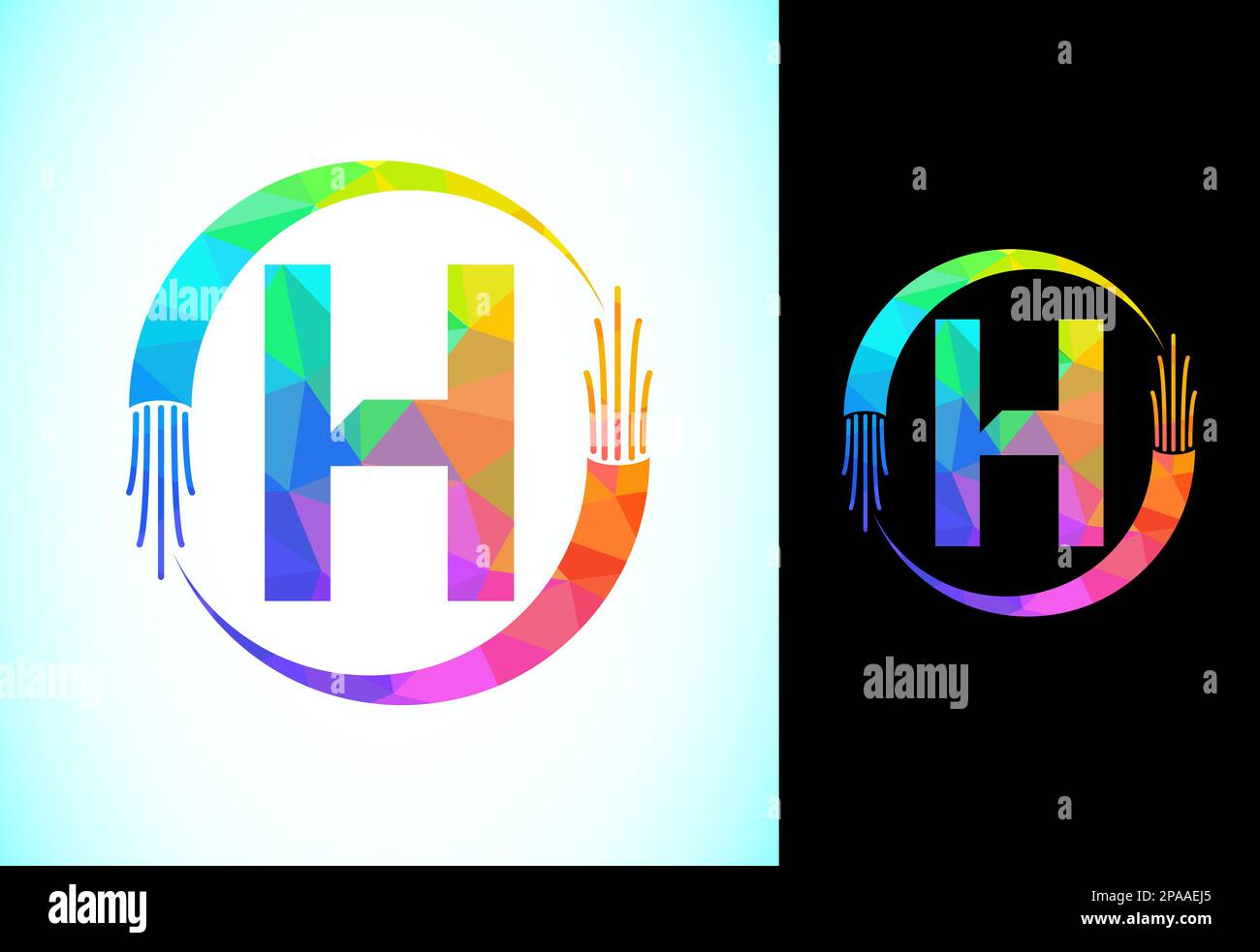 Polygonal alphabet H with electric wire, and optical fiber cable. Low ...