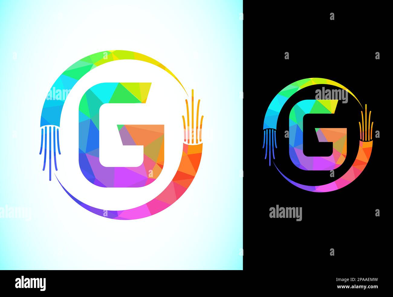 Polygonal alphabet G with electric wire, and optical fiber cable. Low ...