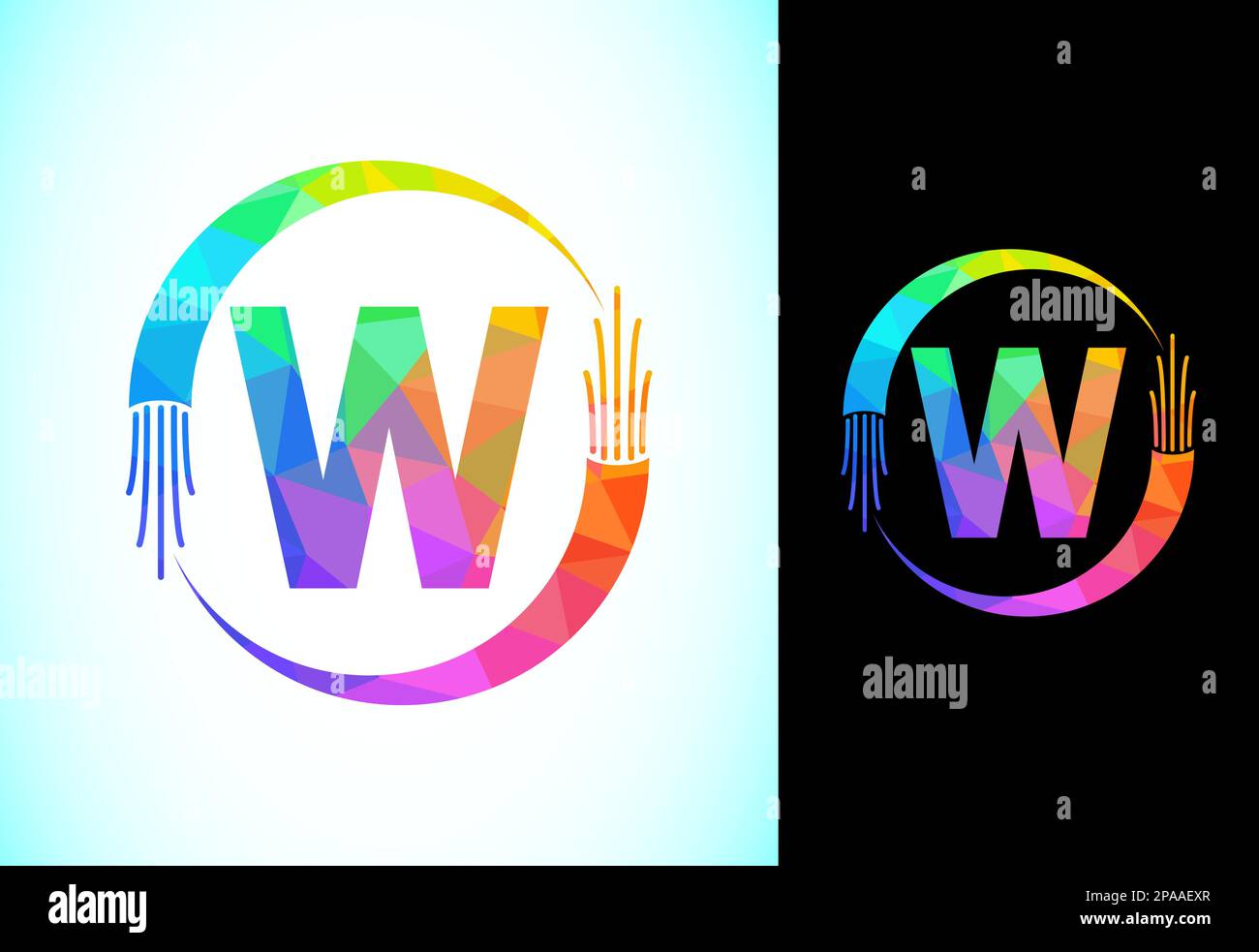 Polygonal alphabet W with electric wire, and optical fiber cable. Low ...