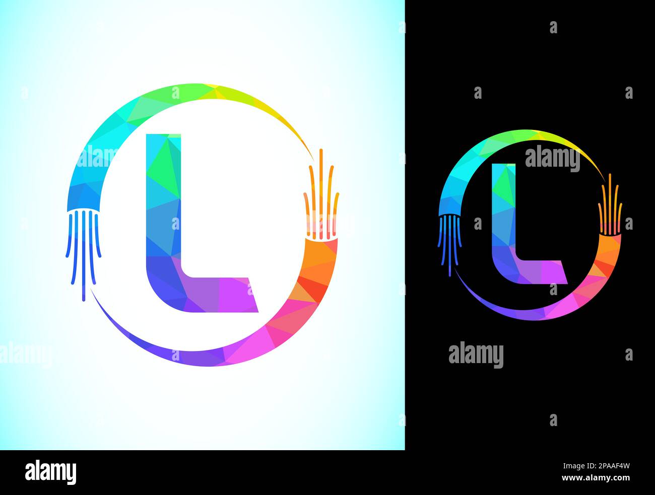 Polygonal alphabet L with electric wire, and optical fiber cable. Low ...