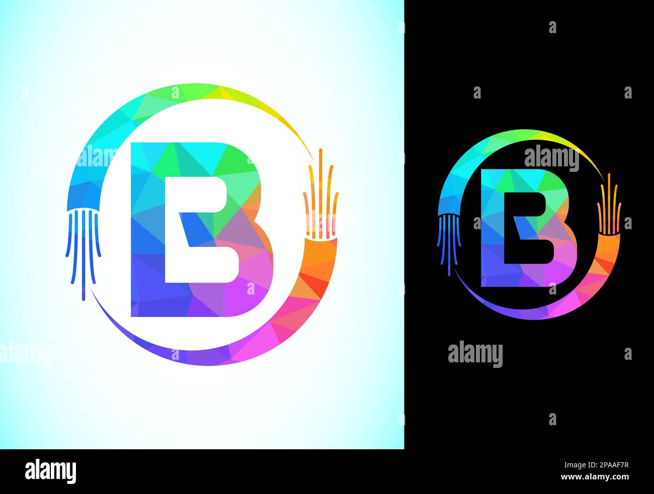 Polygonal alphabet B with electric wire, and optical fiber cable. Low ...