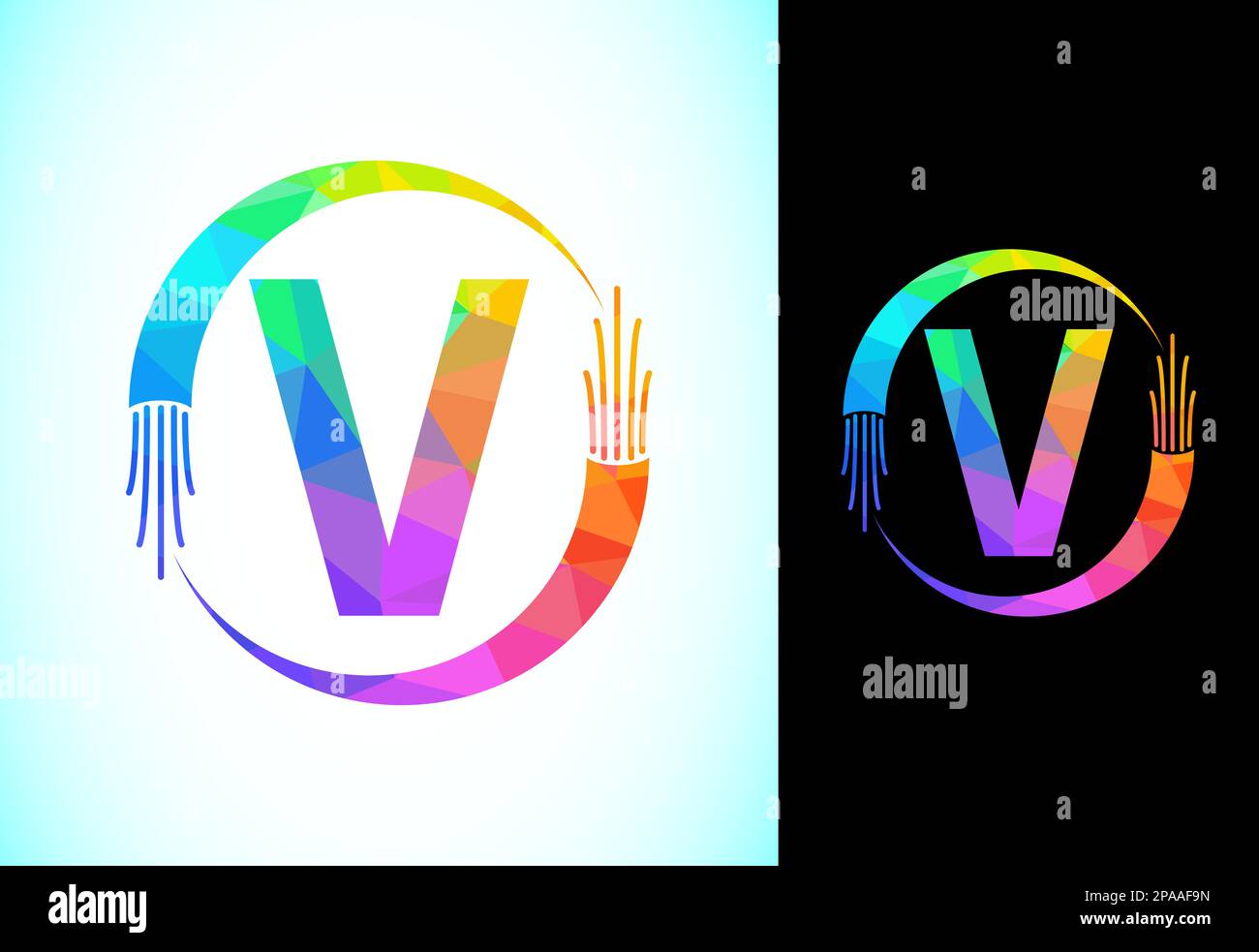 Polygonal alphabet V with electric wire, and optical fiber cable. Low ...