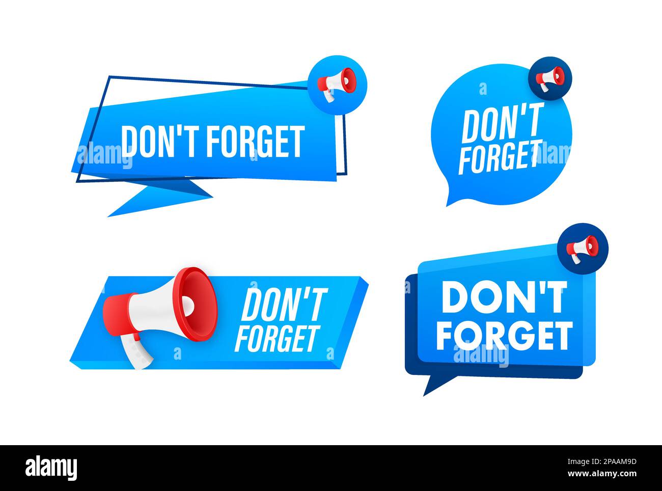 Megaphone label set with text dont forget. Megaphone in hand promotion ...