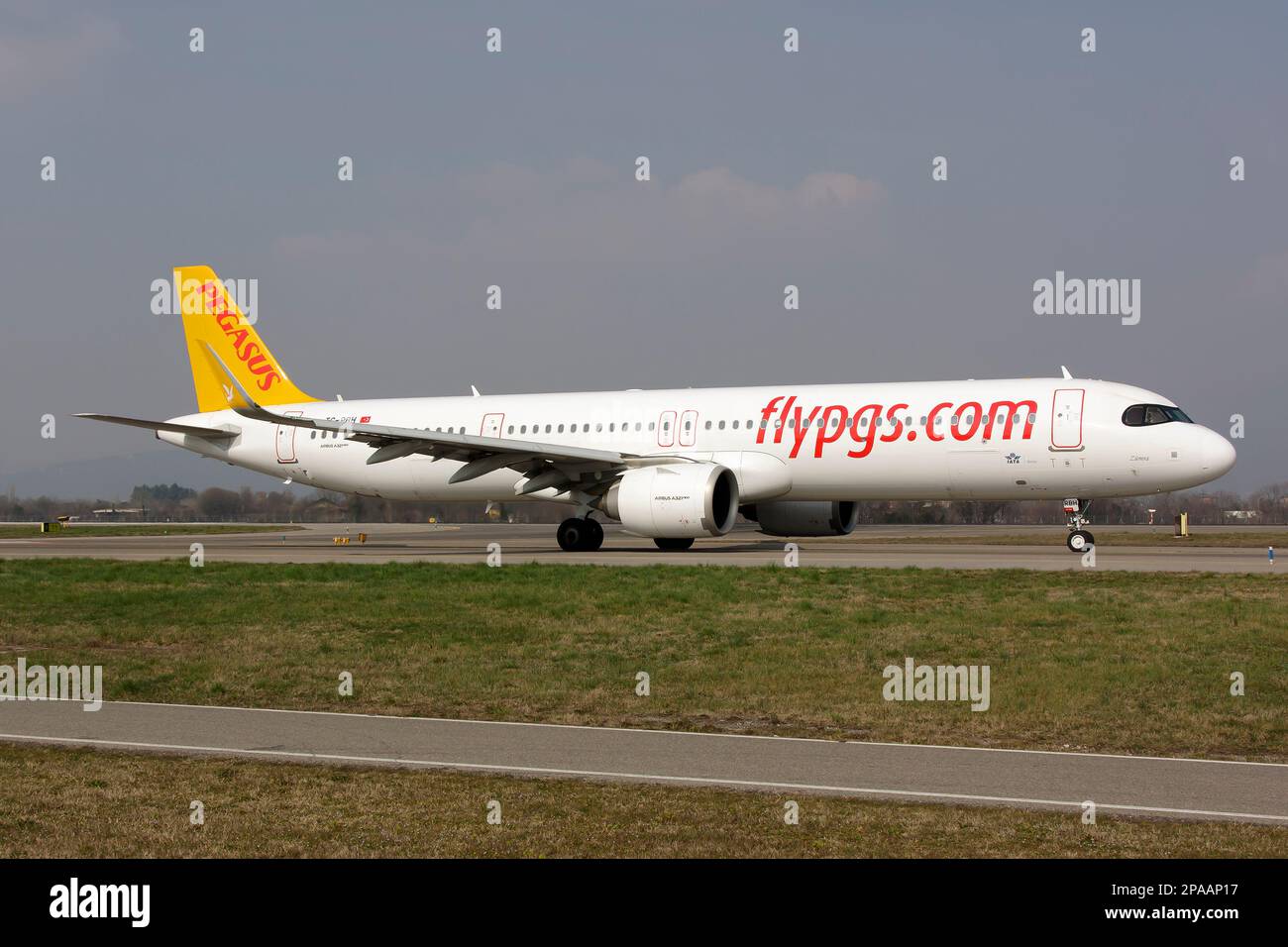 A Pegasus Airlines Airbus 321 NEO taxiing at Milan Bergamo Orio al Serio airport. Pegasus ...