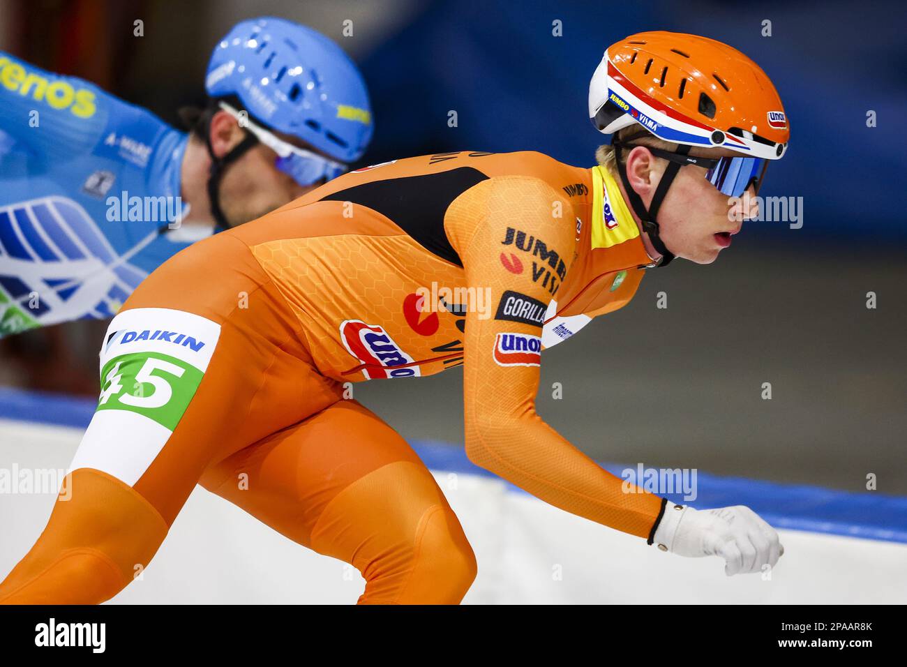 LEEUWARDEN - Sjoerd den Hertog, Harm Visser in the orange leader's suit ...