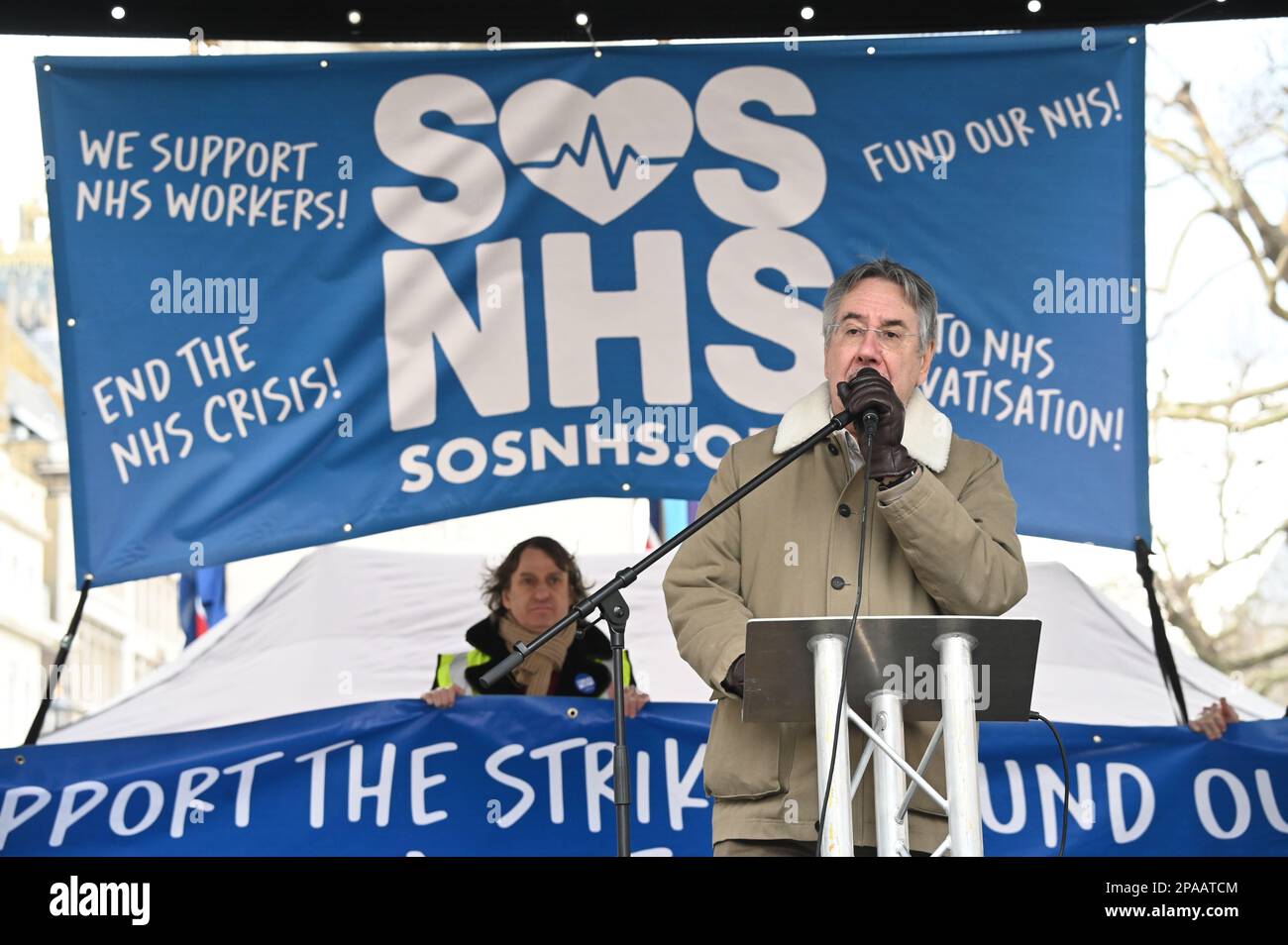 11th March 2023, BBC, London, UK. Speaker John McDonnell at the SOS NHS Demo: End the NHS Crisis ...