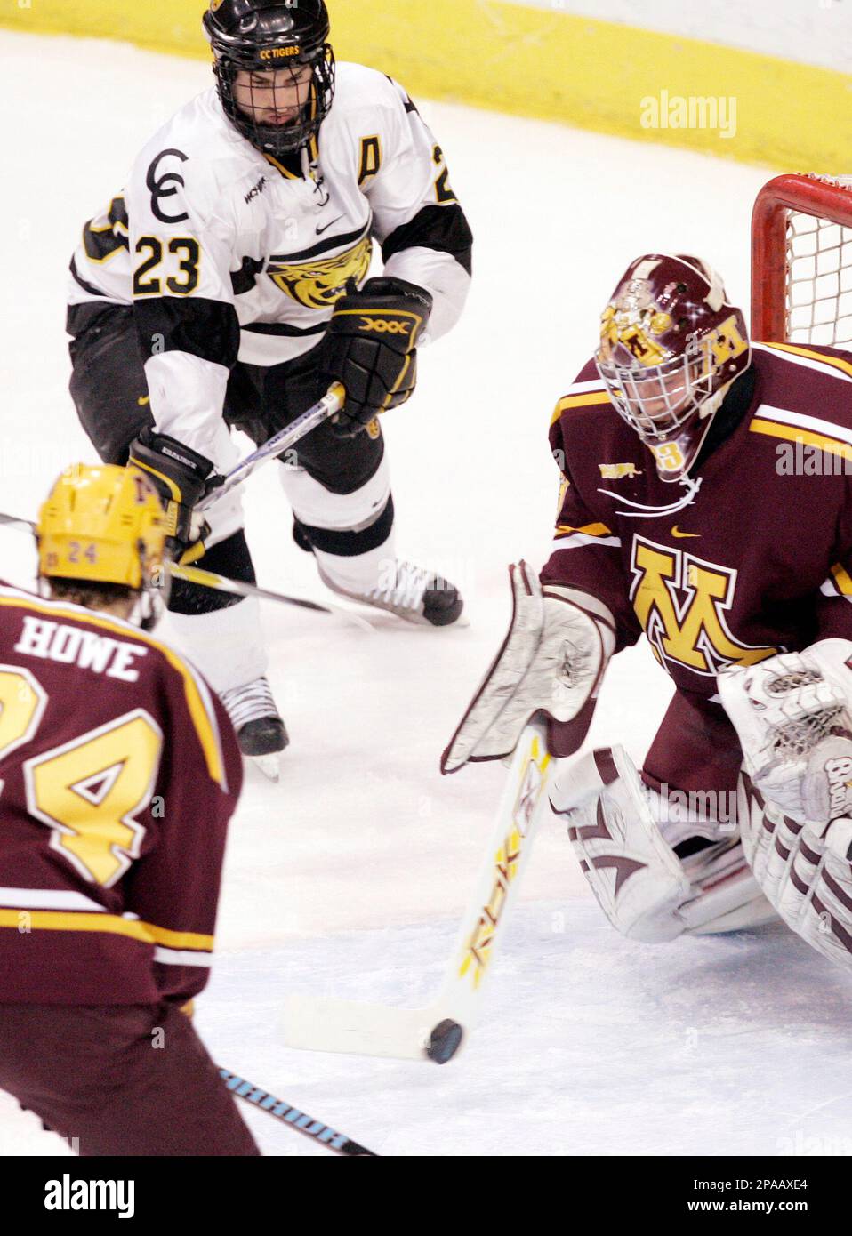 Colorado College's Jimmy Kilpatrick, top, looks for the rebound as ...