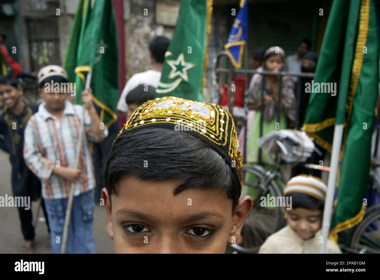 Muslim boys take part in a procession during Eid-e-Milad, Prophet ...