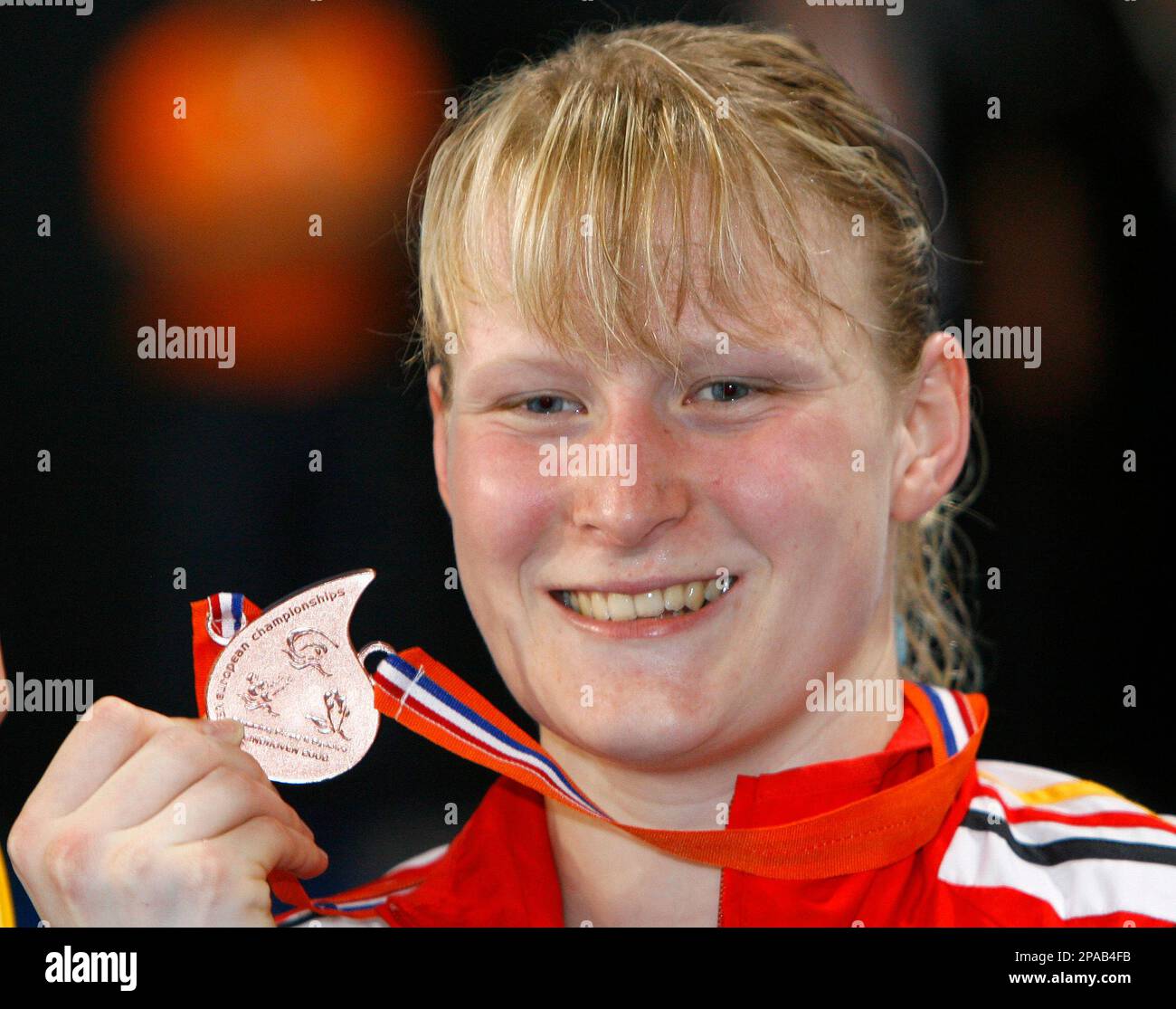 Germany's Katja Dieckow holds the bronze medal she won in the Women's ...
