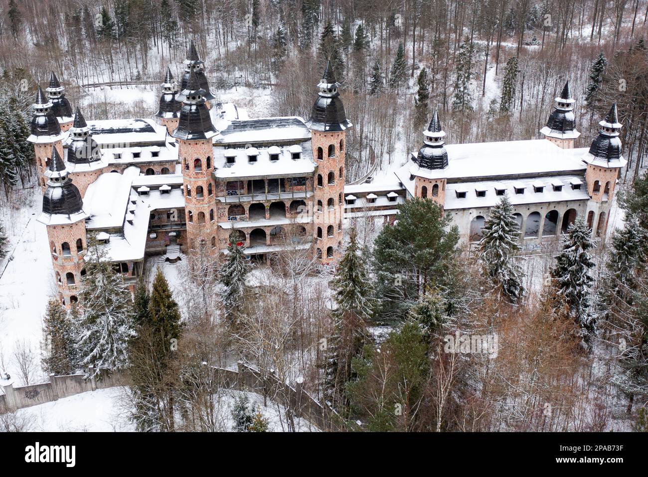 (EDITORS NOTE: Image taken with drone)A big unfinished castle seen ...