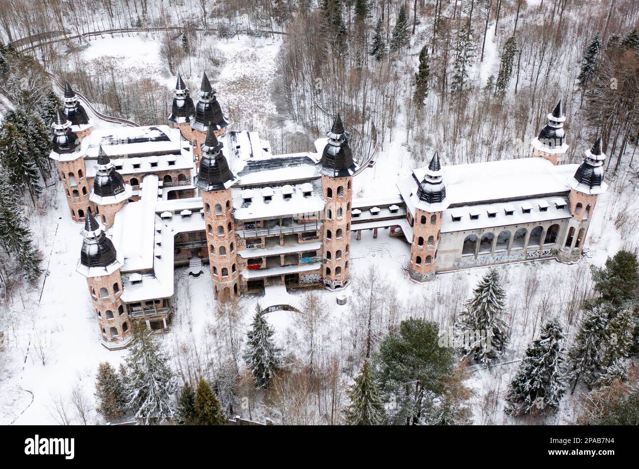 (EDITORS NOTE: Image taken with drone)A big unfinished castle seen ...