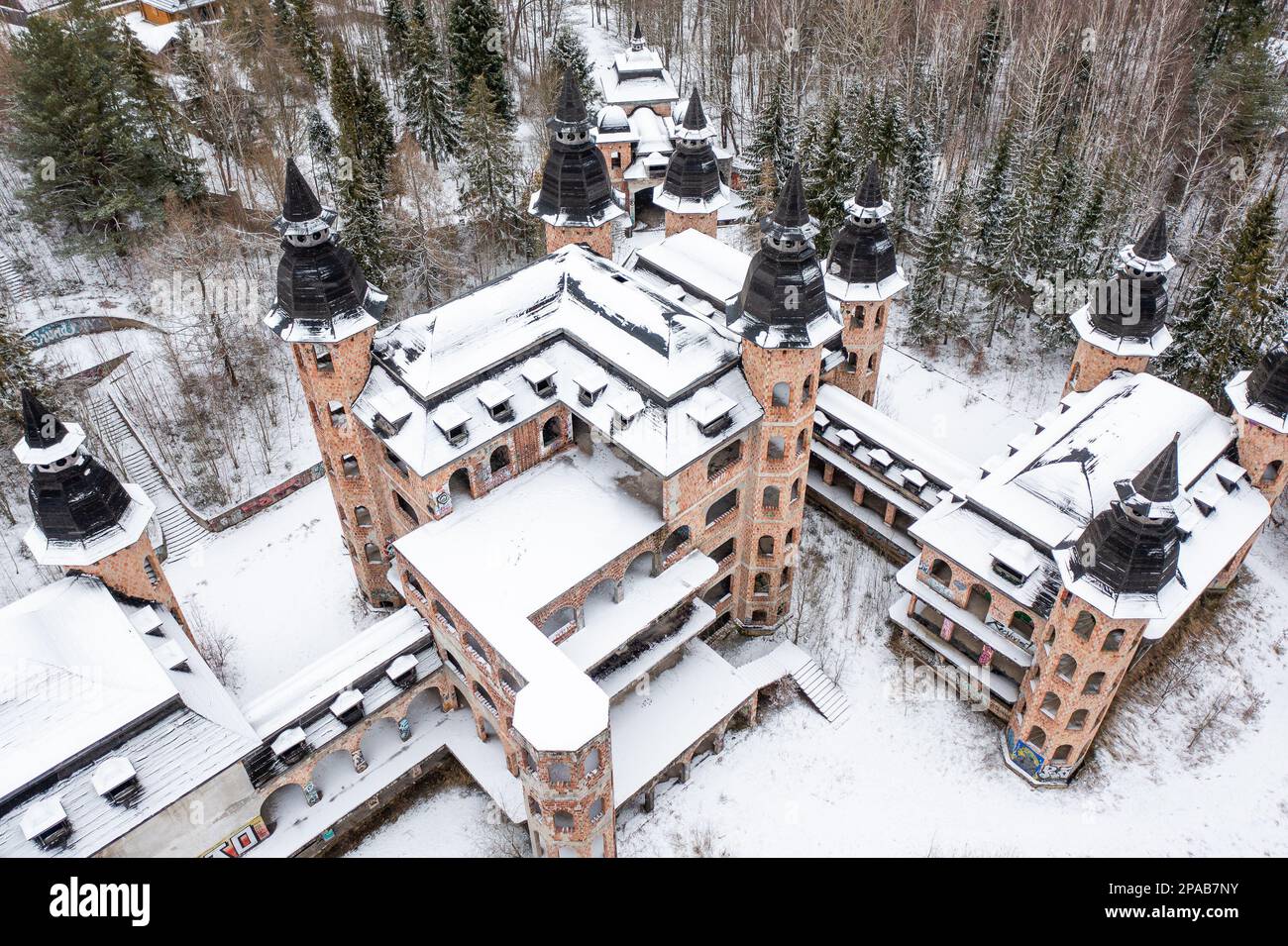 (EDITORS NOTE: Image taken with drone)A big unfinished castle seen ...
