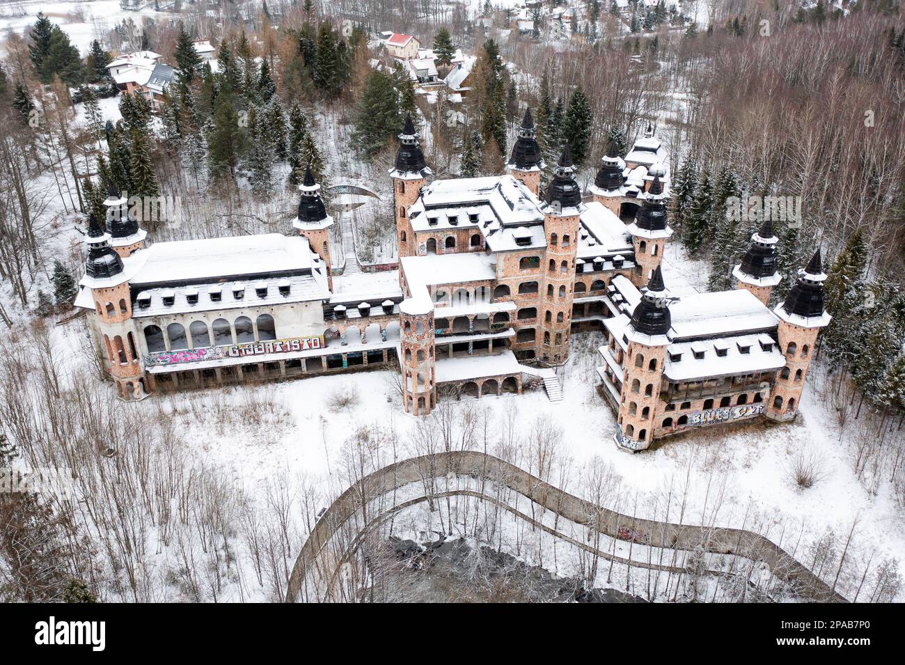 (EDITORS NOTE: Image taken with drone)A big unfinished castle seen ...