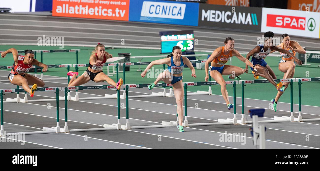 Reetta Hurske of Finland competing in the women’s 60m hurdles final at ...