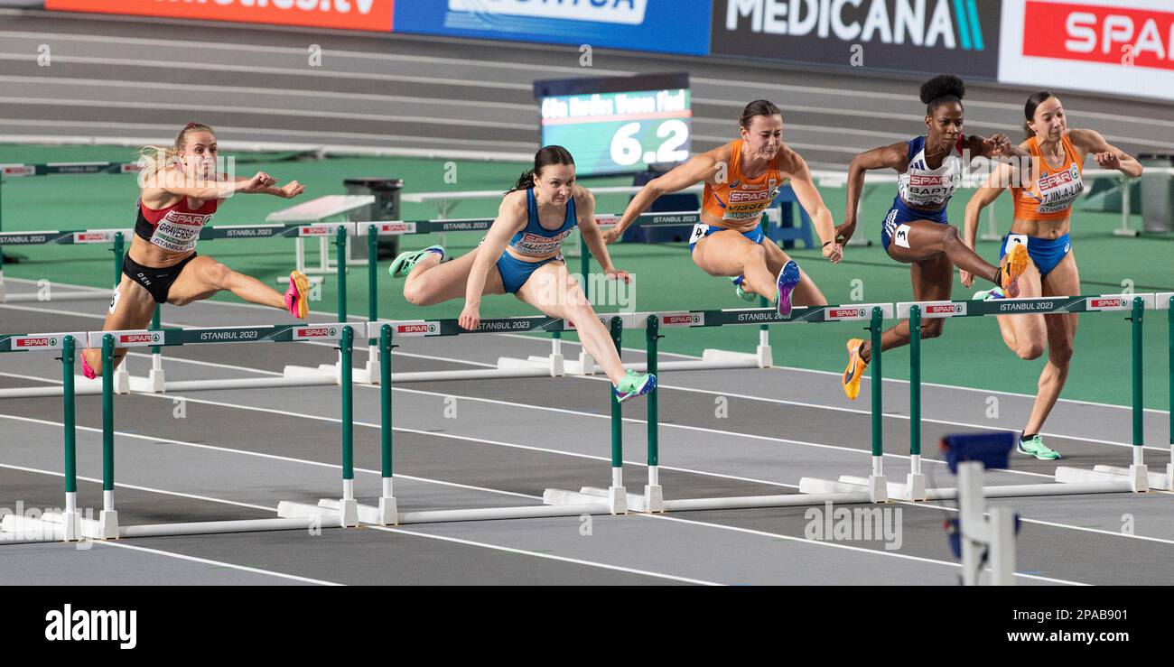 Reetta Hurske of Finland competing in the women’s 60m hurdles final at ...