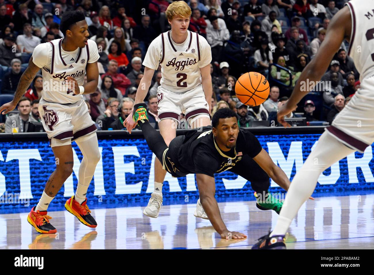 Texas A&M guard Wade Taylor IV, left, and guard Hayden Hefner (2) watch ...